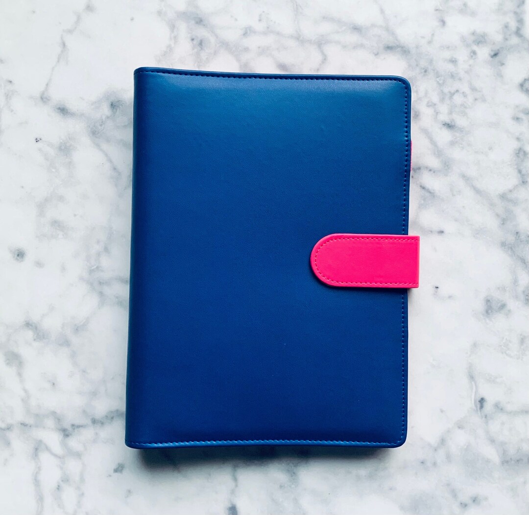 A5 PU Leather Planner Binder: Royal Blue & Hot Pink, 6-ring Organizer ...