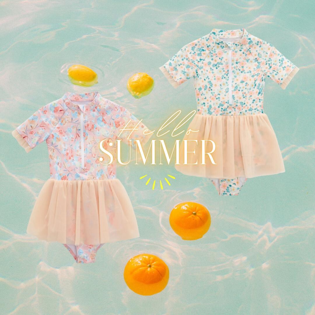 Girls Tutu Swimsuit - Kids Rash Guard Swimmer - Floral Swimwear With ...