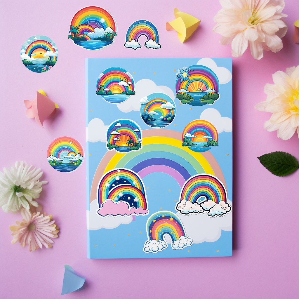 Kids Rainbow Printable Stickers & Wall Decals School Art Prints Digital ...