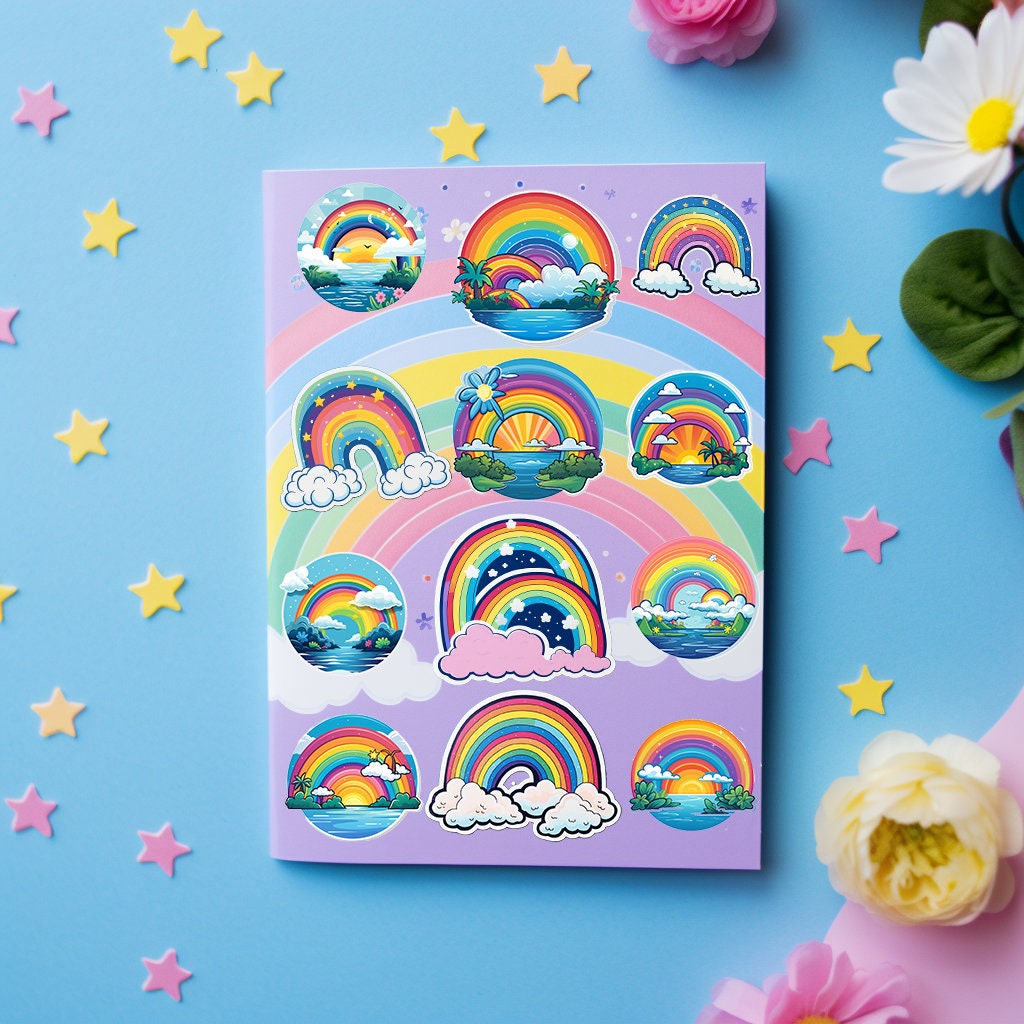 Kids Rainbow Printable Stickers & Wall Decals School Art - Etsy