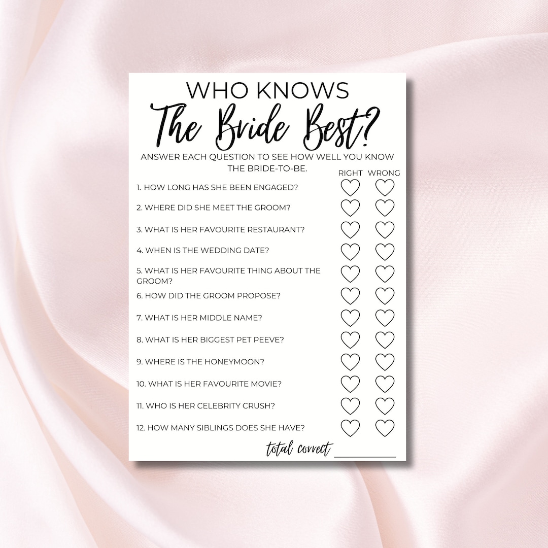 Who Knows the Bride Best | Bridal Shower Game | Wedding Shower Game ...