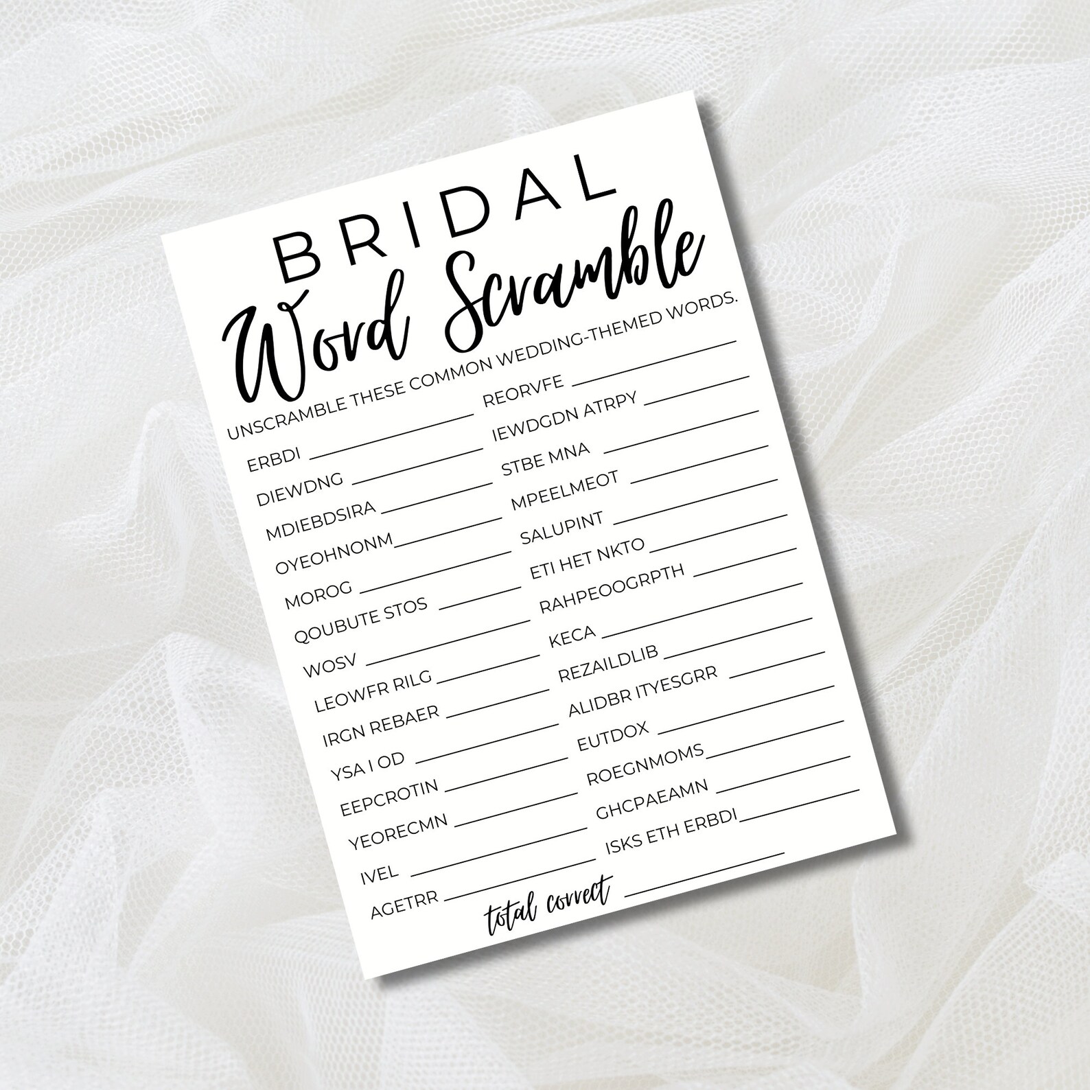 Bridal Word Scramble | Bridal Shower Game | Wedding Shower Game ...
