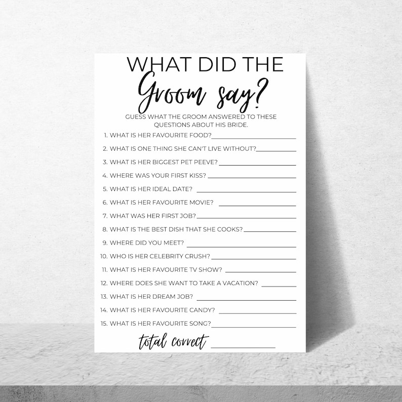 What Did the Groom Say? | Bridal Shower Game | Bridal Shower Activity ...