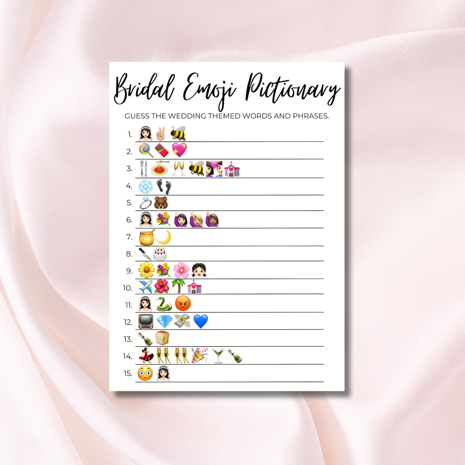 Bridal Emoji Pictionary | Bridal Shower Game | Bridal Shower Activity ...