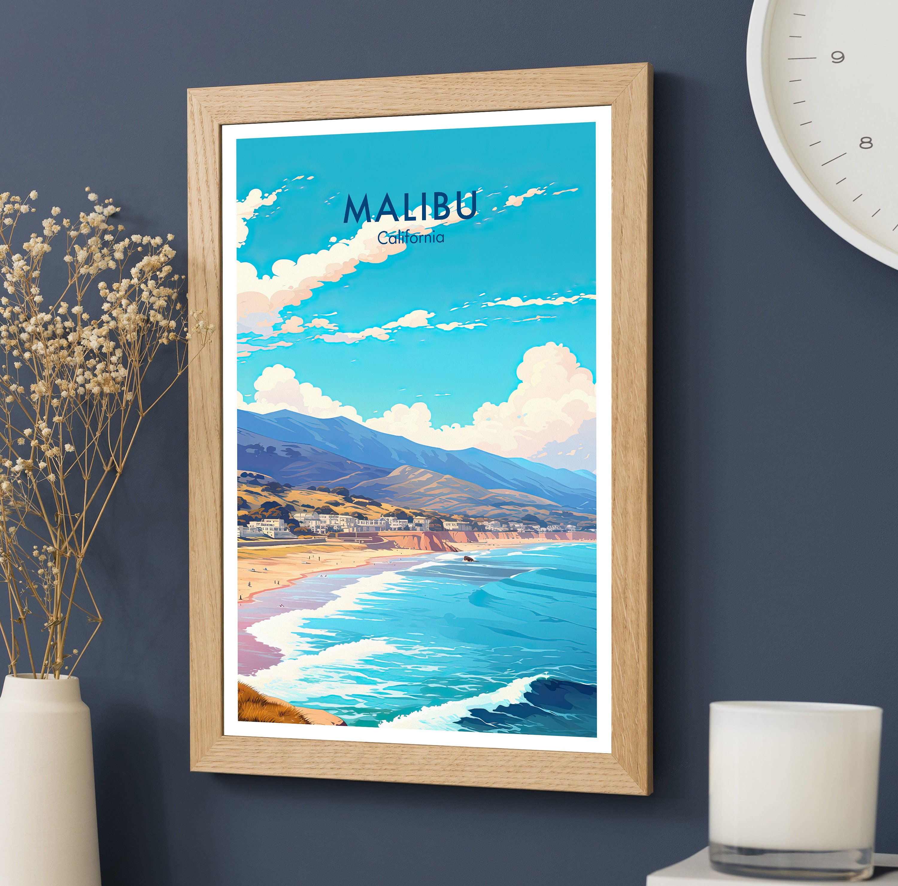 Malibu Travel Poster Malibu Print California Poster - Etsy