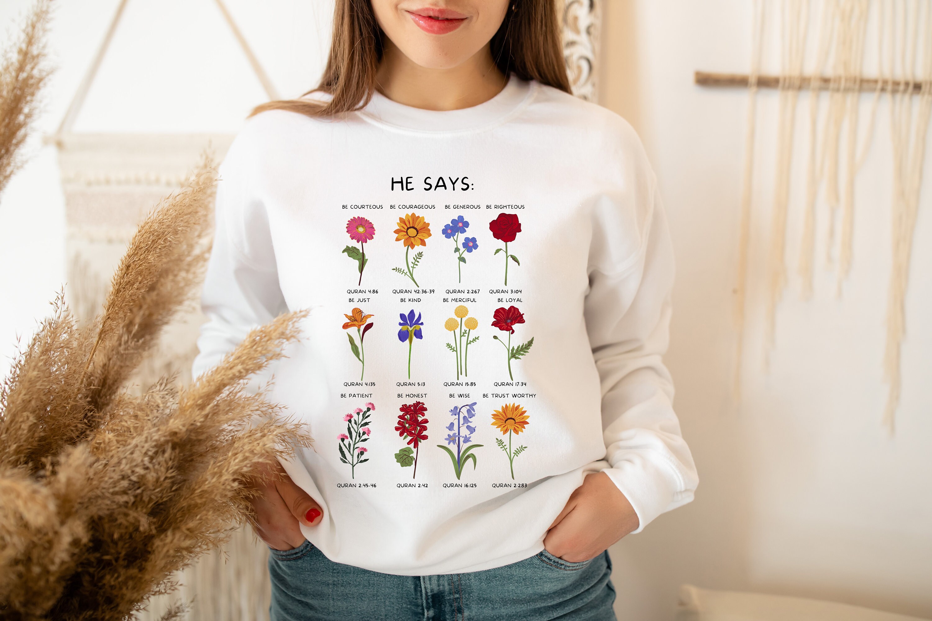 Quran Virtues Sweatshirt | Crewneck | Arabic | Muslim | Eid Gift ...