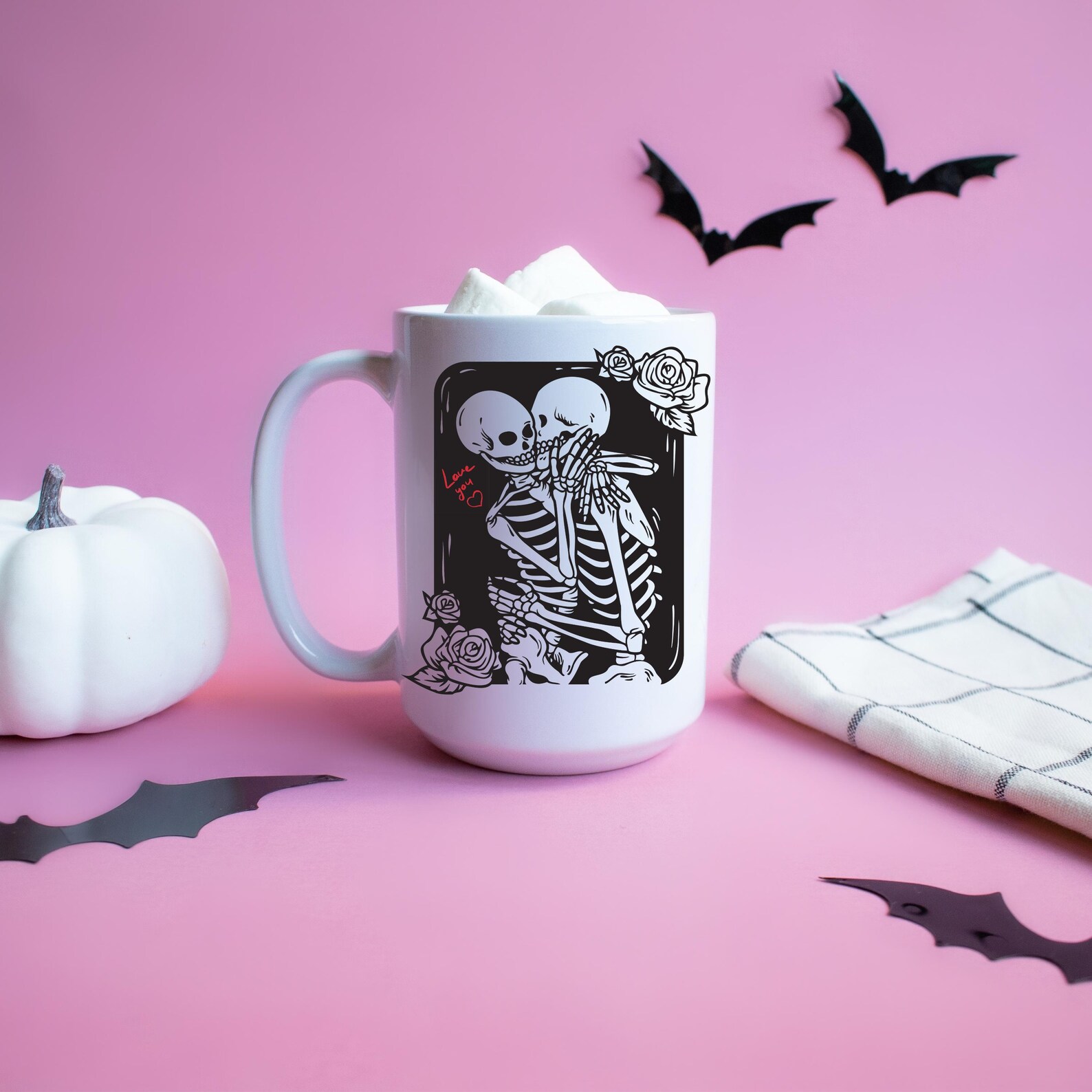 Skeleton Love Coffee Mug, Cute Skeleton Mug, Halloween Mug, Coffee Mug ...