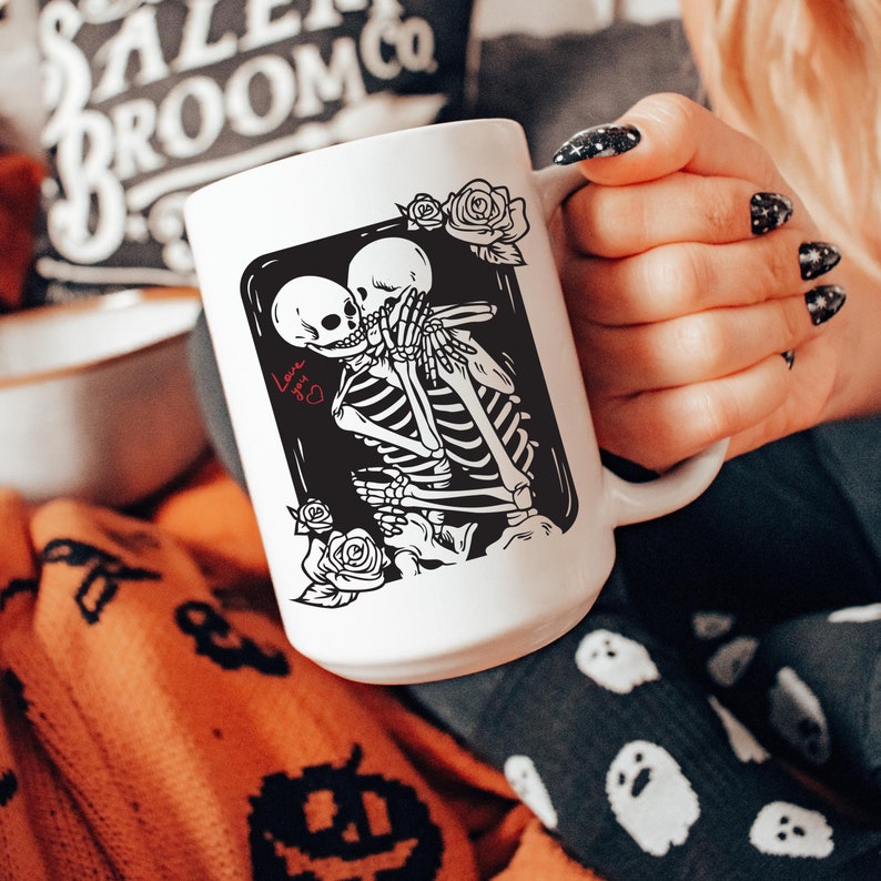 Skeleton Love Coffee Mug, Cute Skeleton Mug, Halloween Mug, Coffee Mug ...
