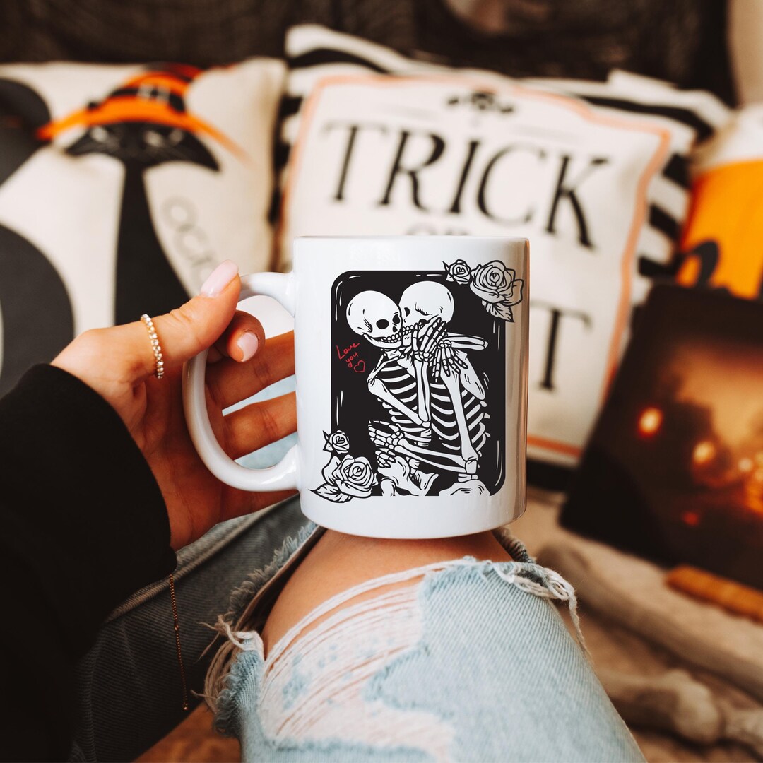 Skeleton Love Coffee Mug, Cute Skeleton Mug, Halloween Mug, Coffee Mug ...
