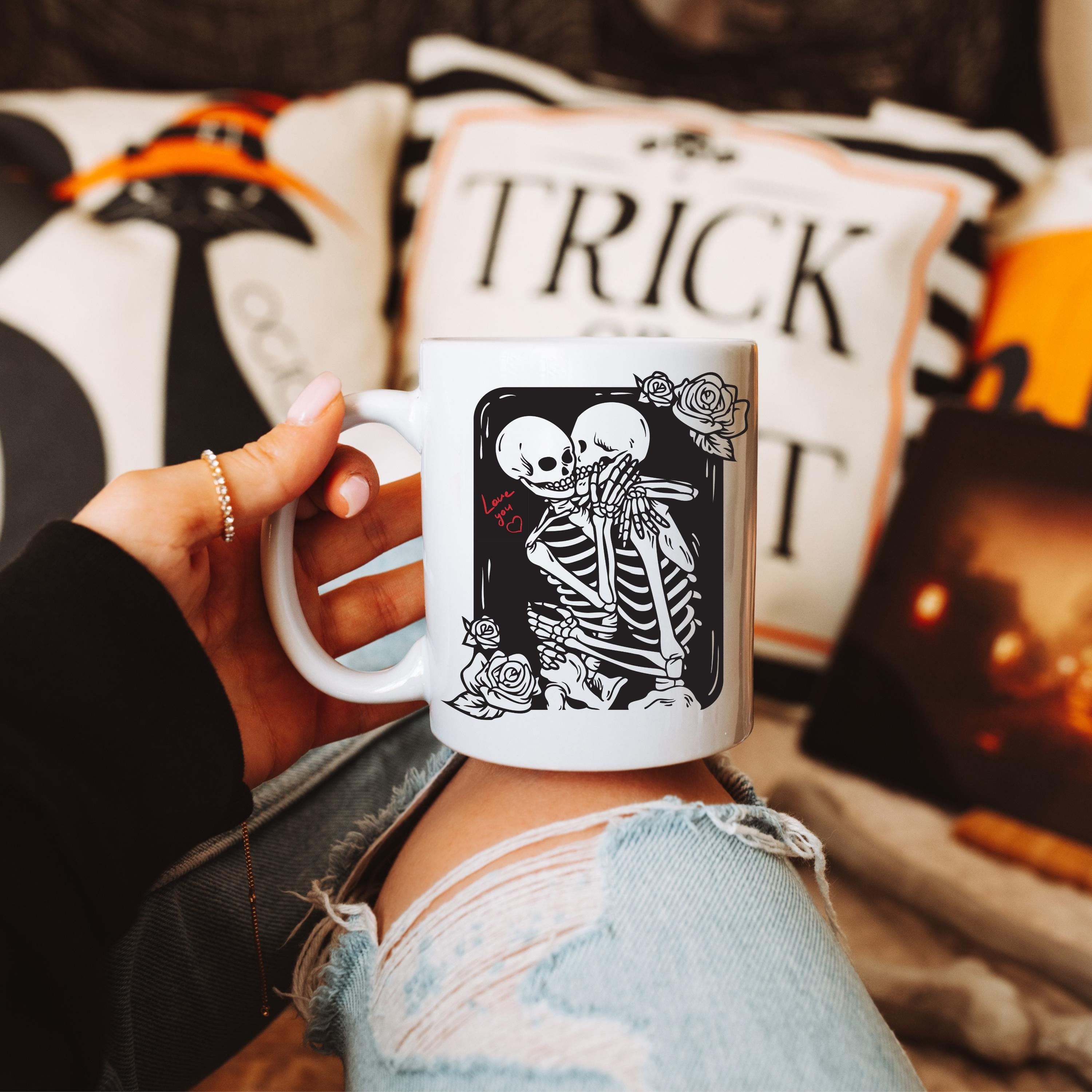 Skeleton Love Coffee Mug, Cute Skeleton Mug, Halloween Mug, Coffee Mug ...