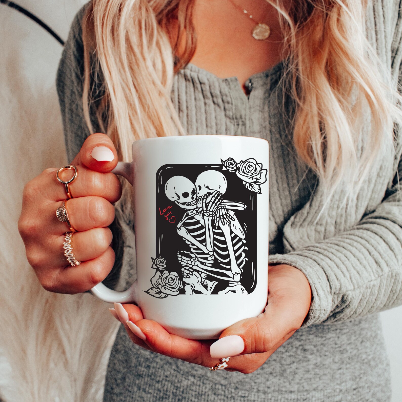Skeleton Love Coffee Mug, Cute Skeleton Mug, Halloween Mug, Coffee Mug ...