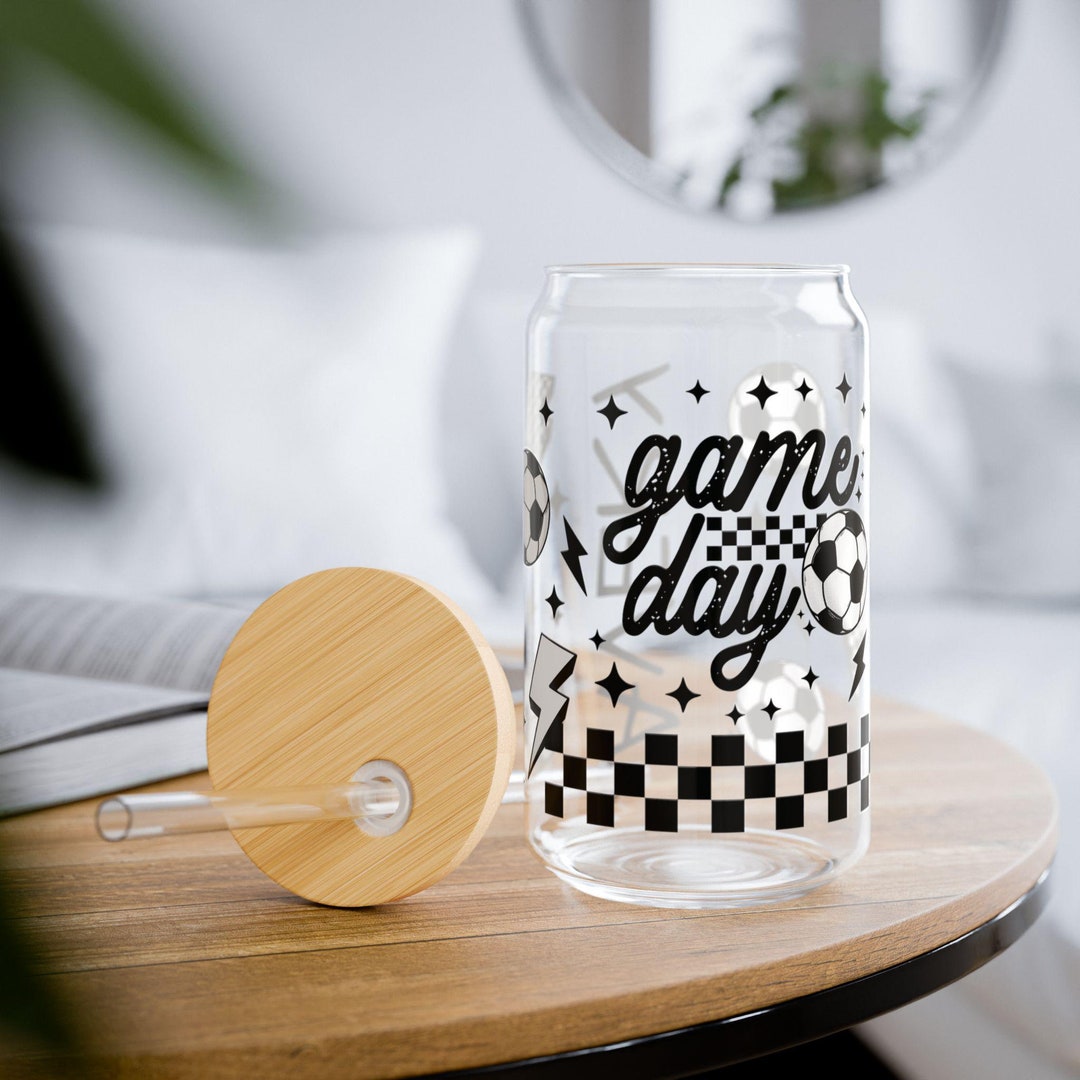 Soccer Ball & Lightning Bolt Pattern - 16oz Sipper Glass | Cool Sports ...