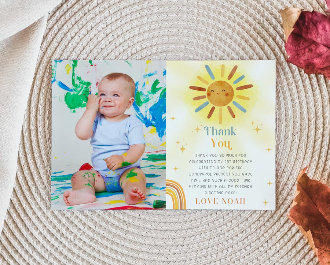 First Trip Around the Sun Thank You Card Template, Printable & Editable ...