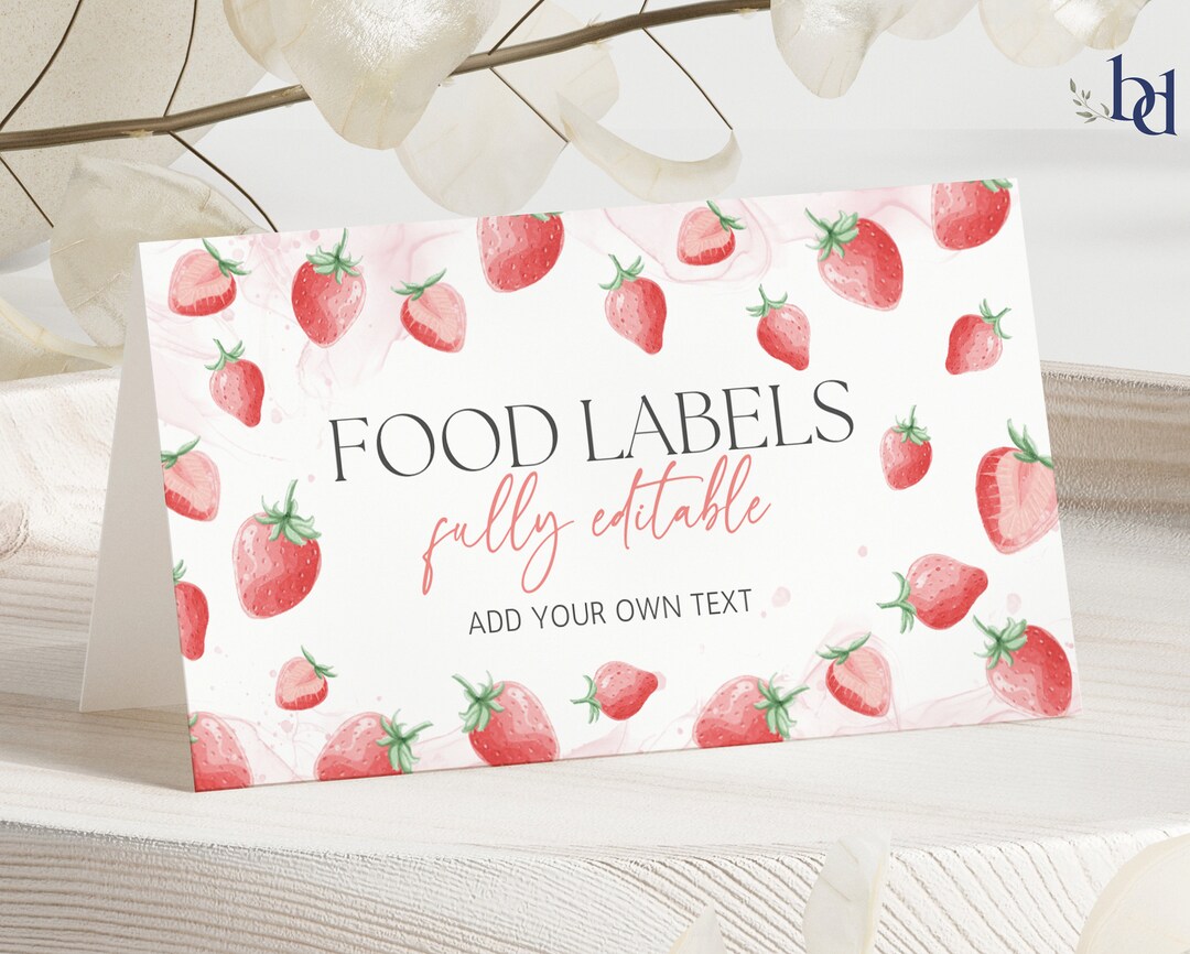 Berry Food Labels Template, Strawberry First Birthday Place Card ...