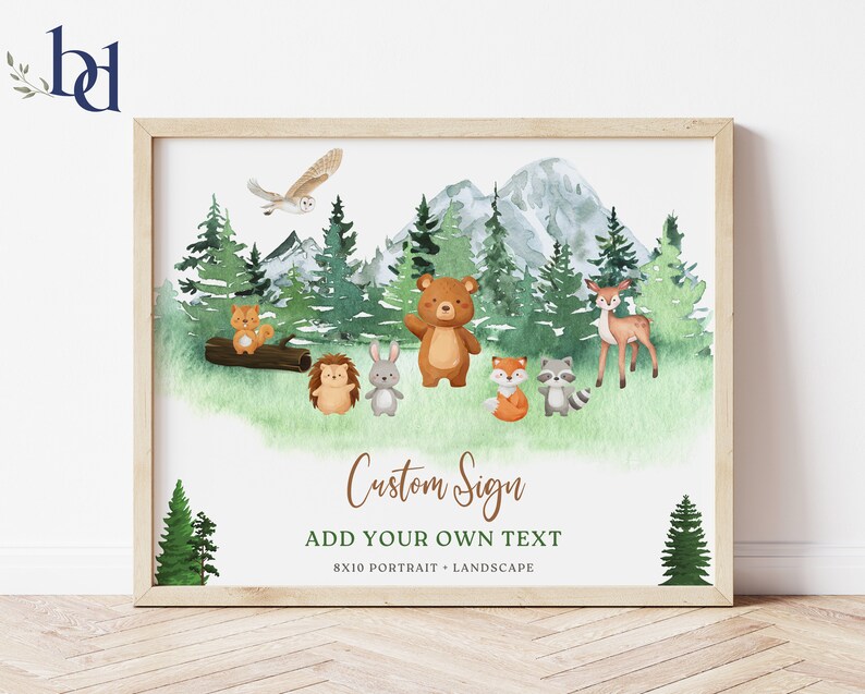 Editable Woodland Custom Sign Printable Woodland Animals Baby - Etsy