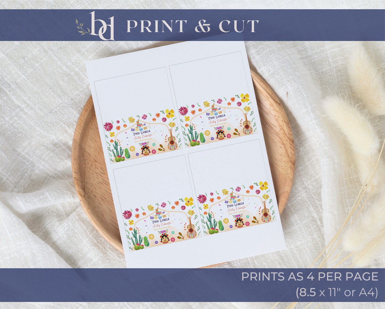Mexican Food Labels Template, Mexican First Birthday Place Card, 1st ...