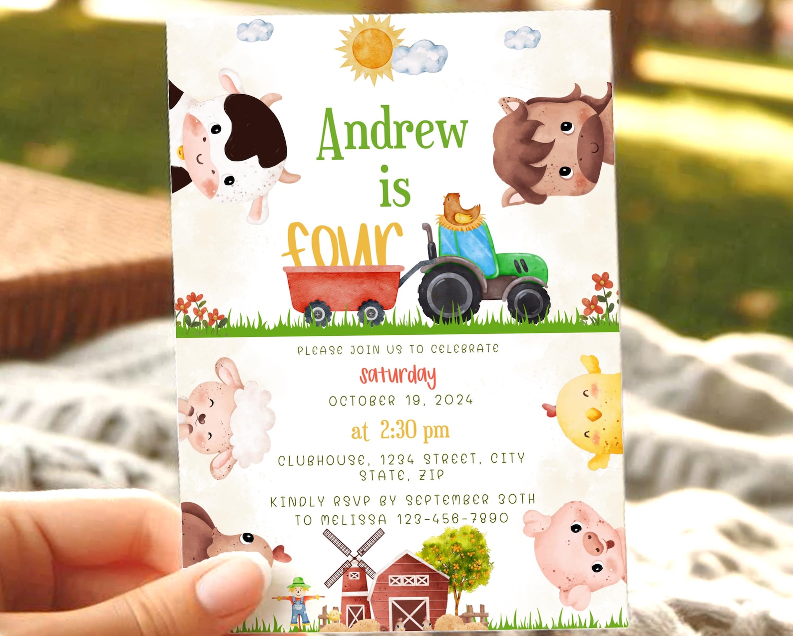 Farm Animals Birthday Invitation Template, Editable Farm Party Invite ...