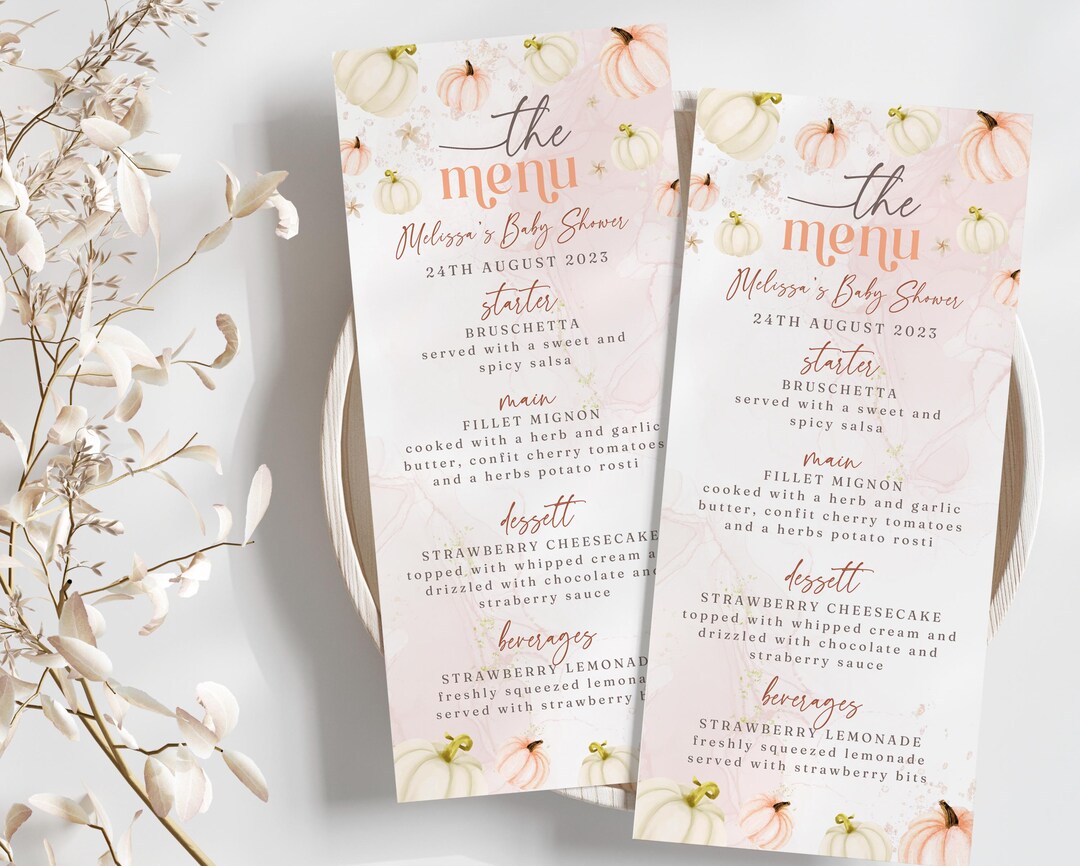 Pumpkin on the Way Menu Card Template, Autumn Shower Menu Template ...