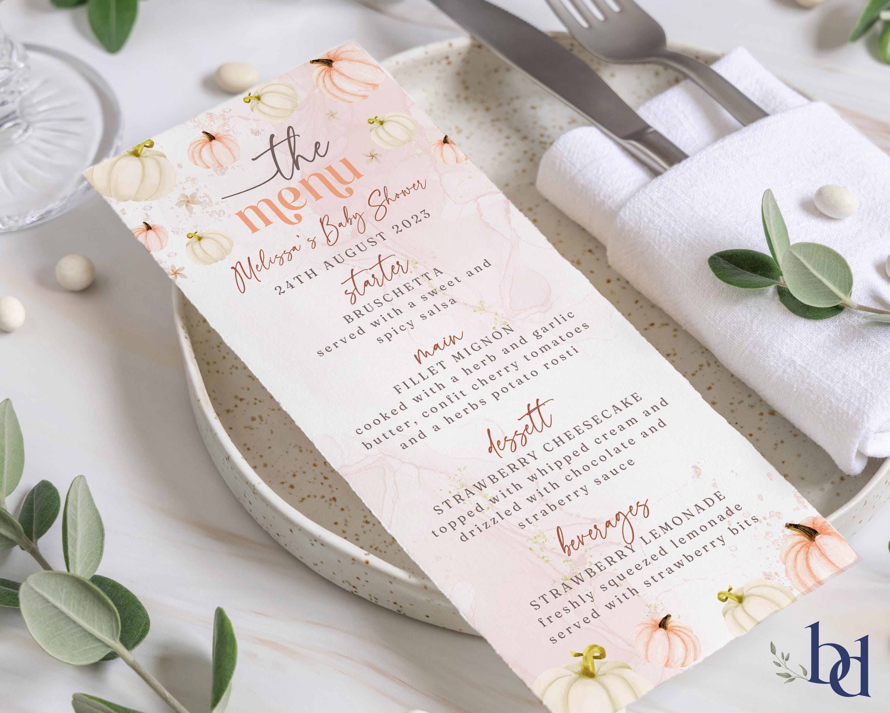 Pumpkin on the Way Menu Card Template, Autumn Shower Menu Template ...