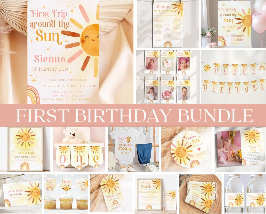 First Trip Around the Sun Birthday Invitation Bundle, Printable ...