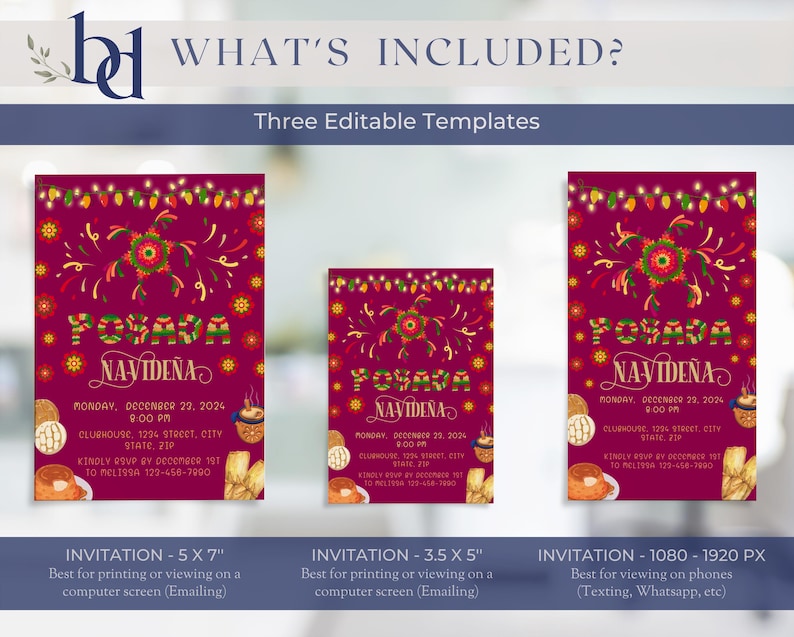 Plantilla de invitación para posada navideña, invitación editable e imprimible para reunión ...