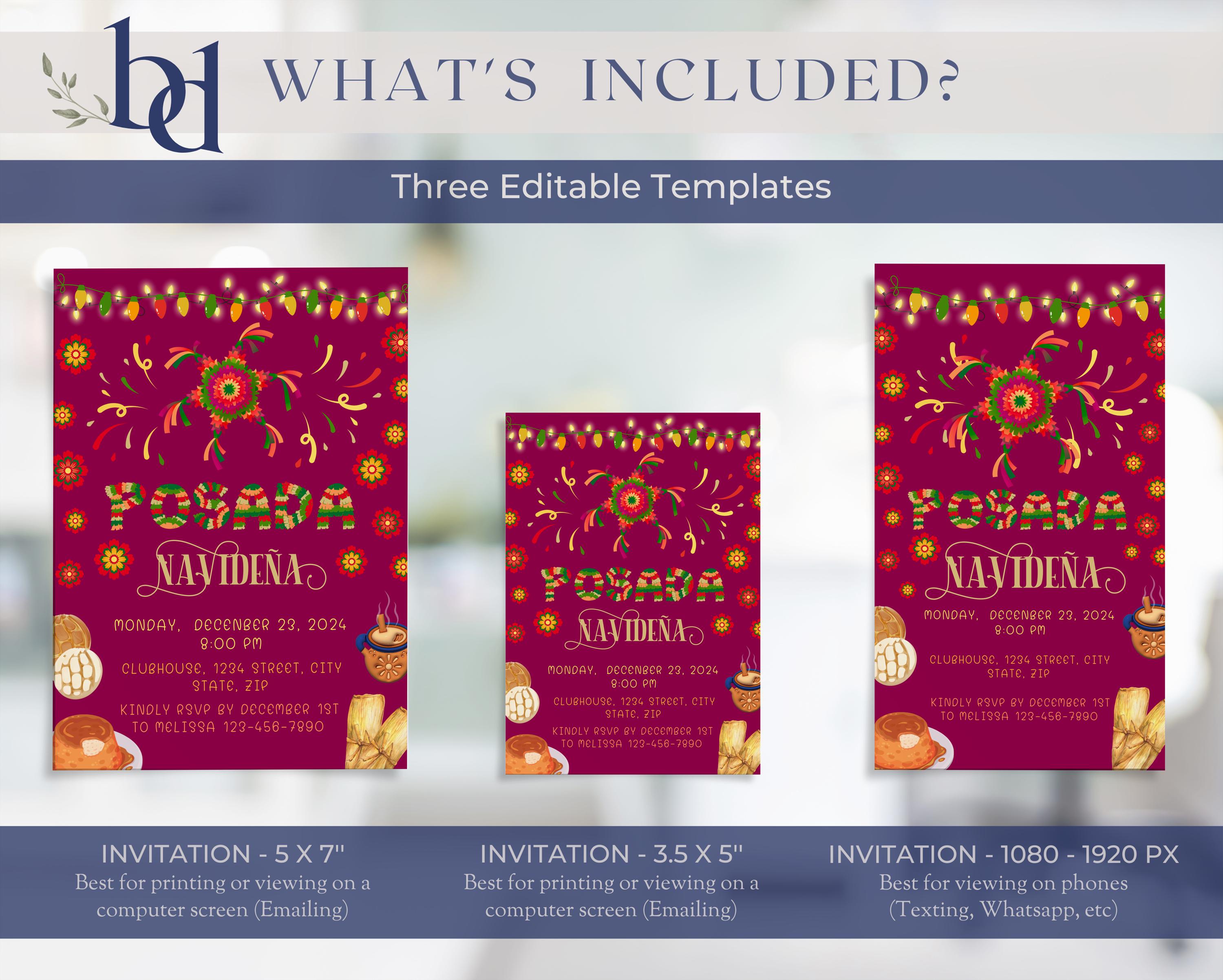 Plantilla de invitación para posada navideña, invitación editable e imprimible para reunión ...