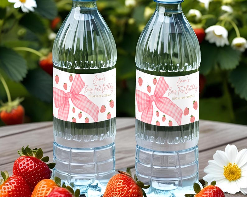 Berry Water Bottle Labels Template, Strawberry First Birthday Label ...