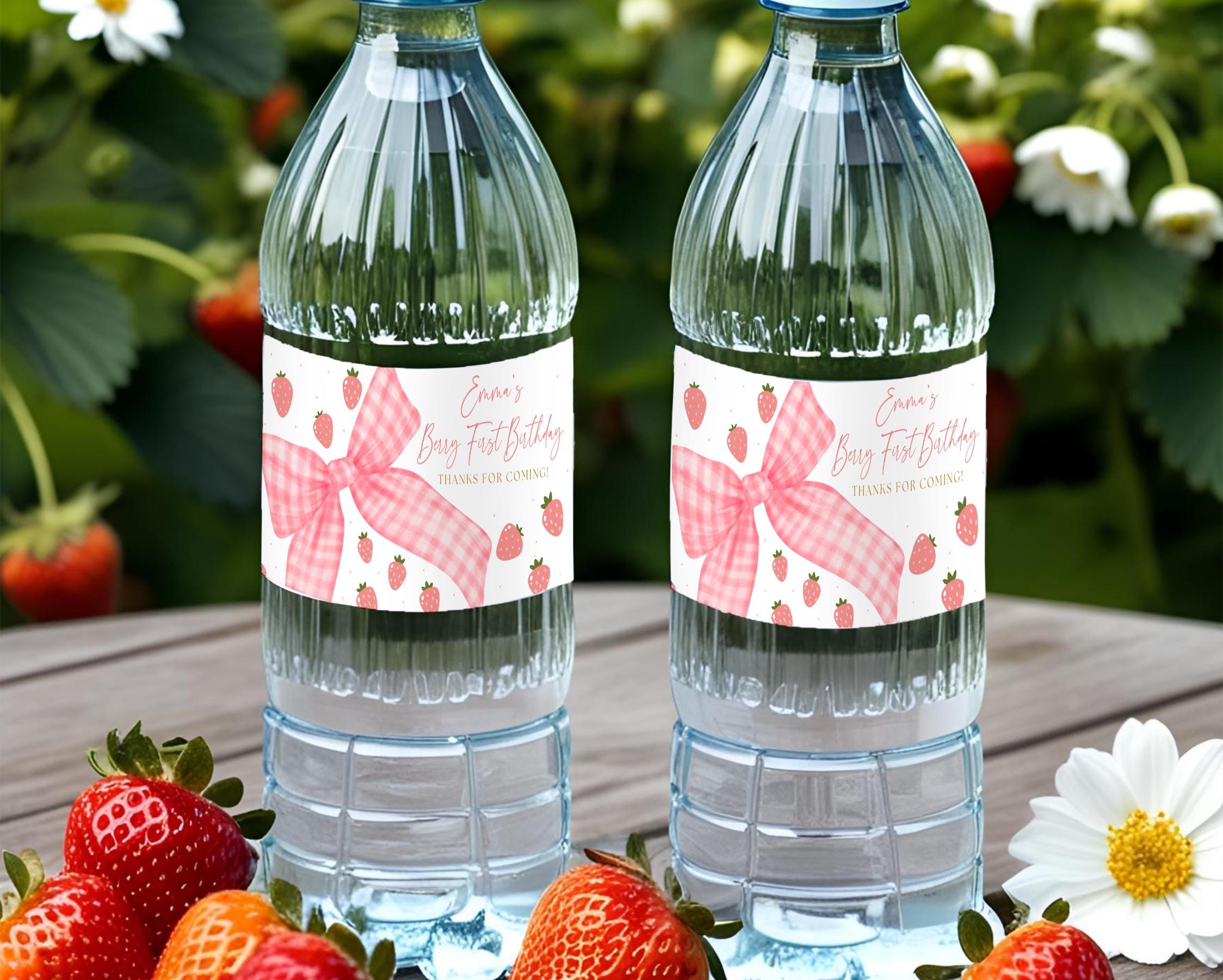 Berry Water Bottle Labels Template, Strawberry First Birthday Label ...