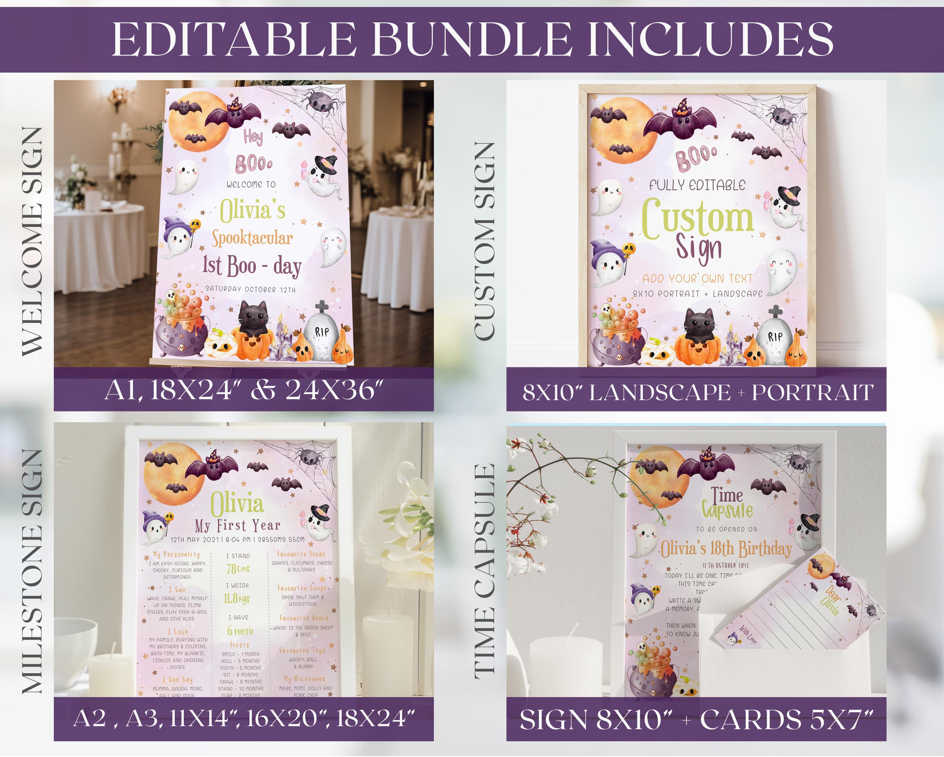 Editable Hey Boo First Birthday Invitation Bundle, Cute Halloween ...