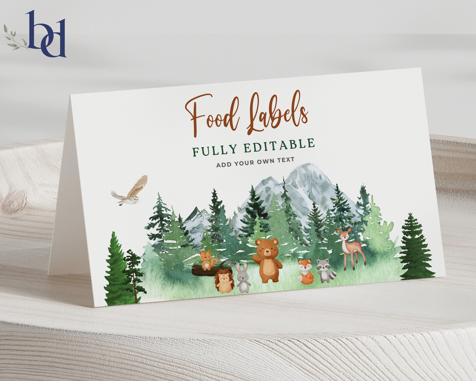 Woodland Creatures Food Label Template, Baby Shower Place Card ...