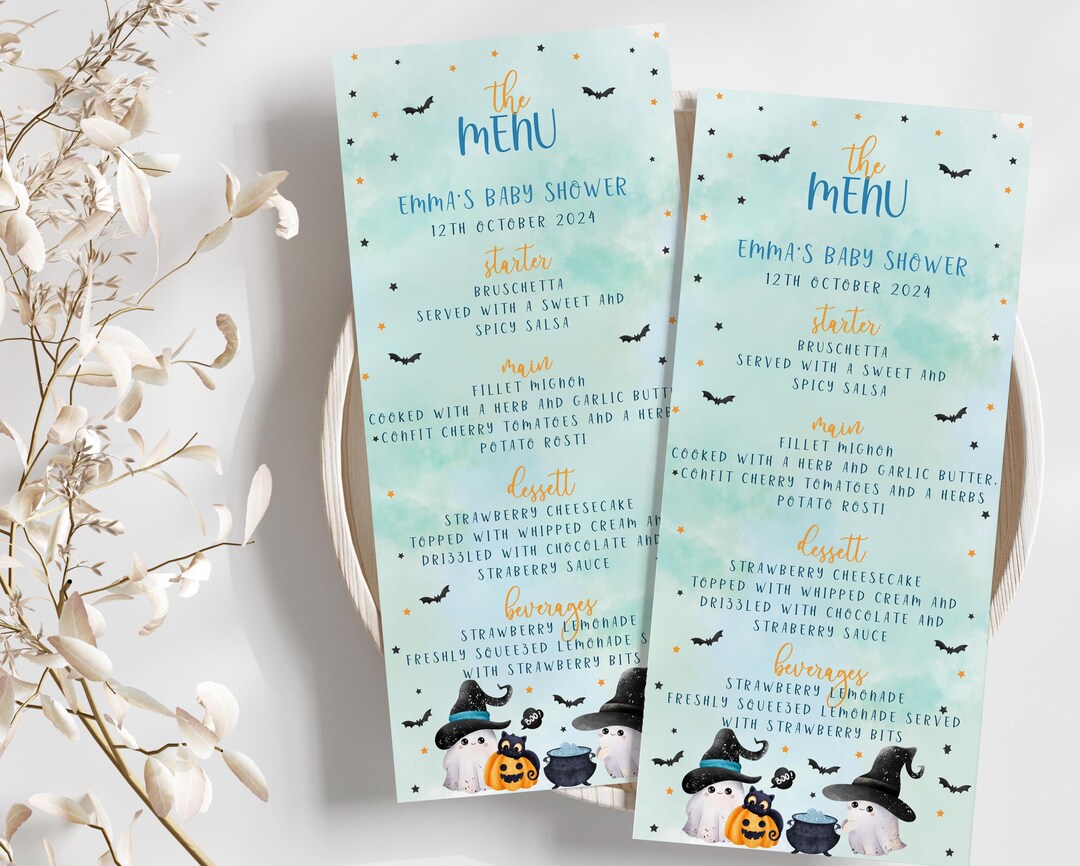 Little Boo Menu Card Template, Printable & Editable Halloween Baby ...