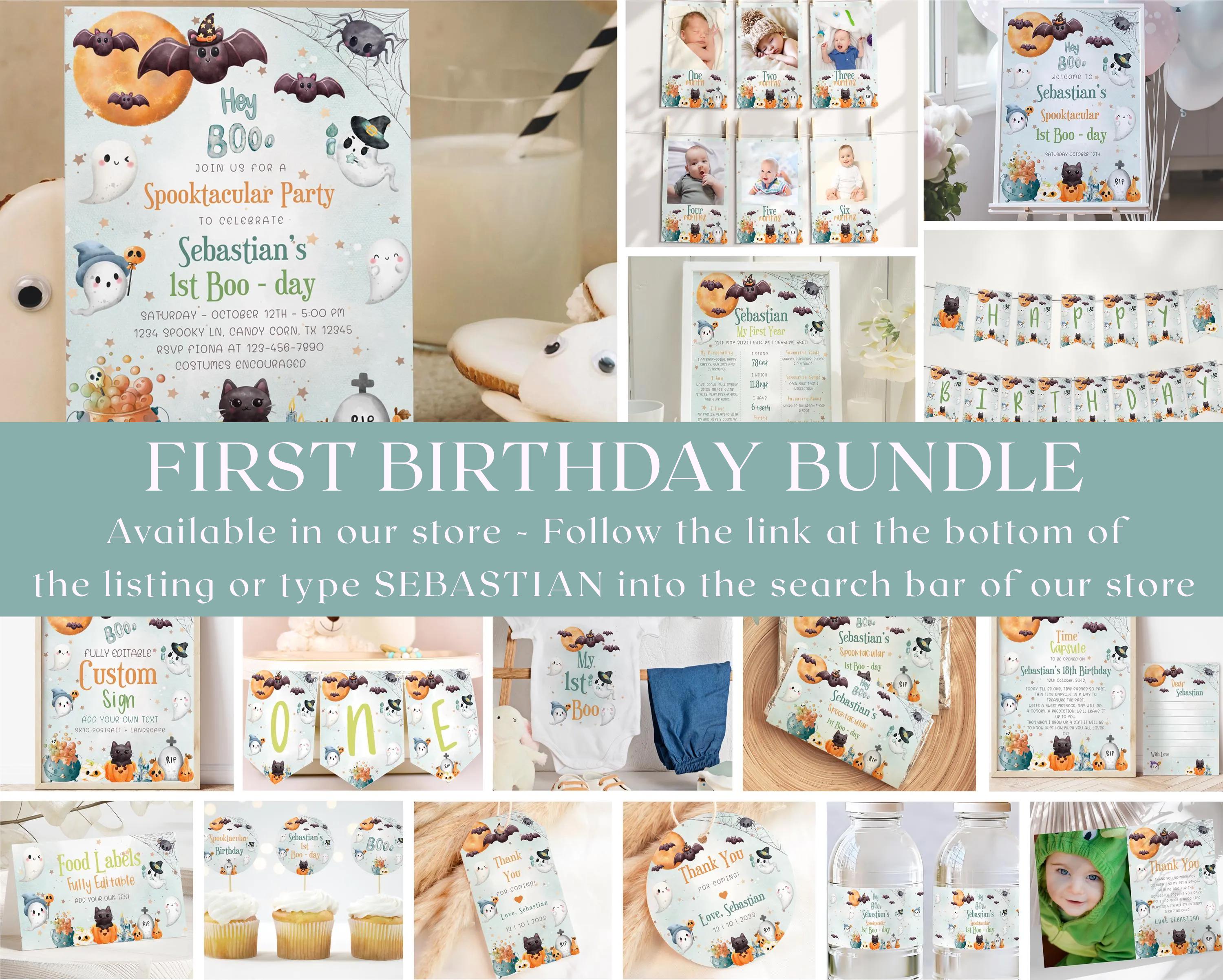 Hey Boo 1st Birthday Boy Water Bottle Template, Custom 1st Boo-day ...