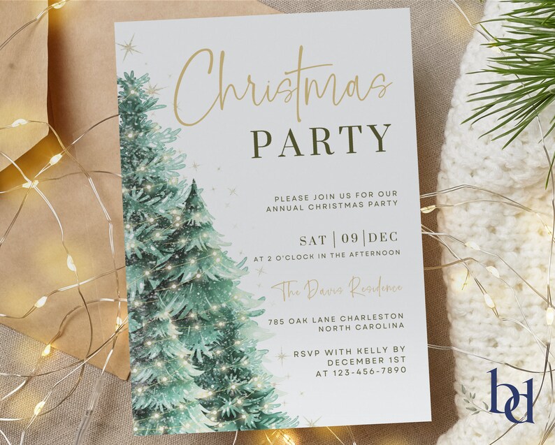 Christmas Tree Party Invitation Template, Work Christmas Party Invite ...