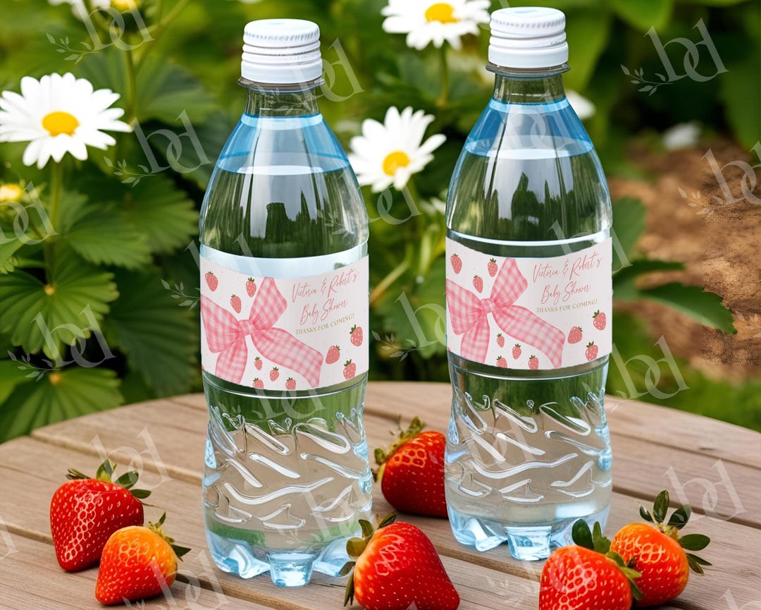 Berry Sweet Water Bottle Labels Template, Pink Bow Baby Shower Label ...