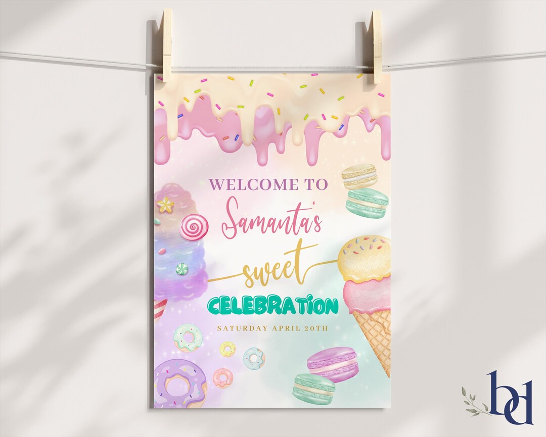 Candyland Birthday Welcome Sign Template, Sweet One 1st Birthday ...