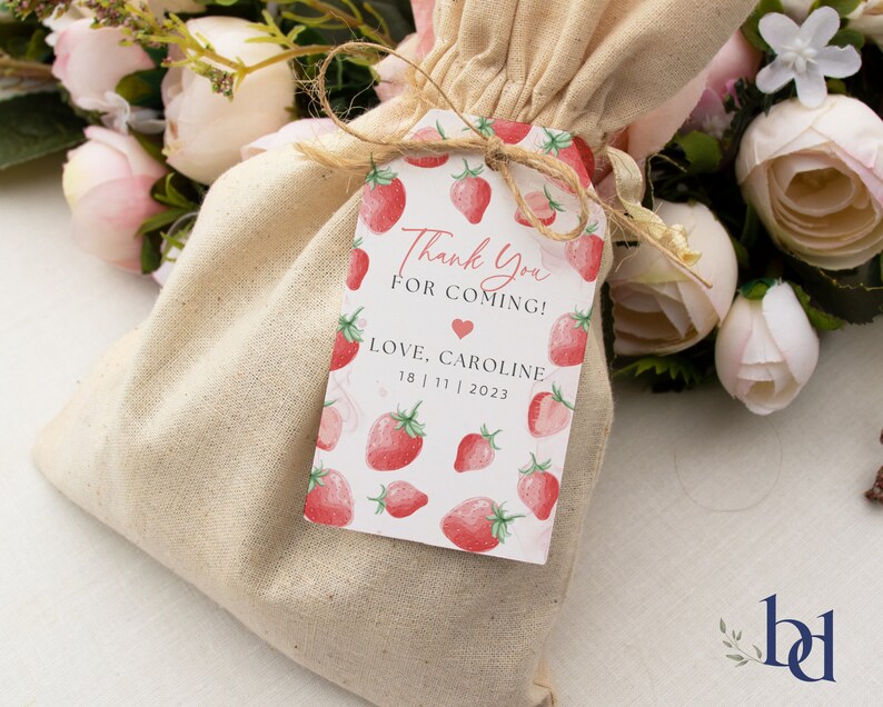 Berry Gift Tags Template, Strawberry 1st Birthday Favour Tags, Editable ...
