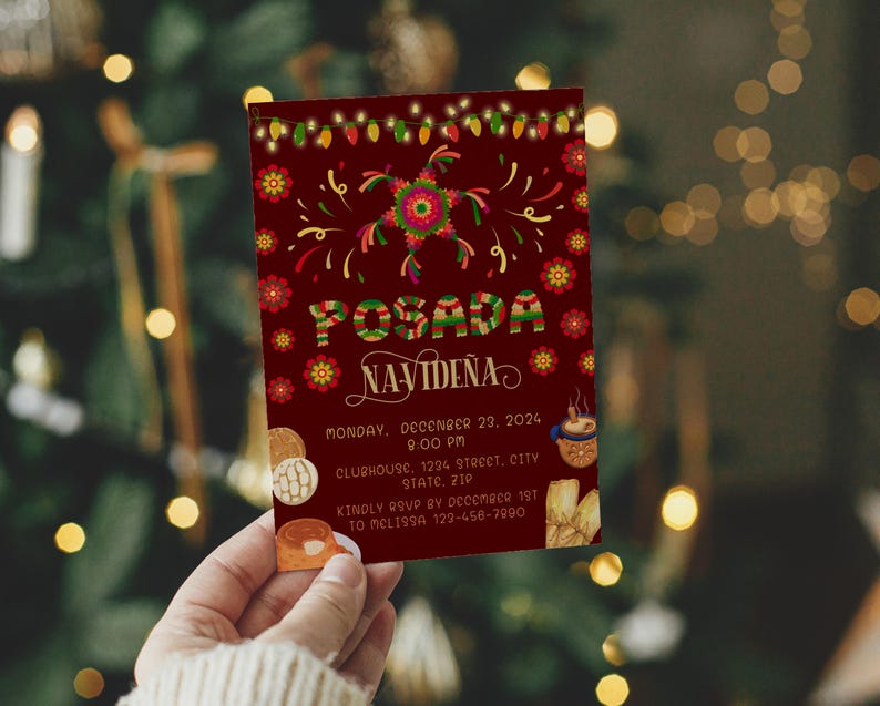 Posada Navideña Invitation Template, Editable & Printable Mexican Family Christmas Reunion ...