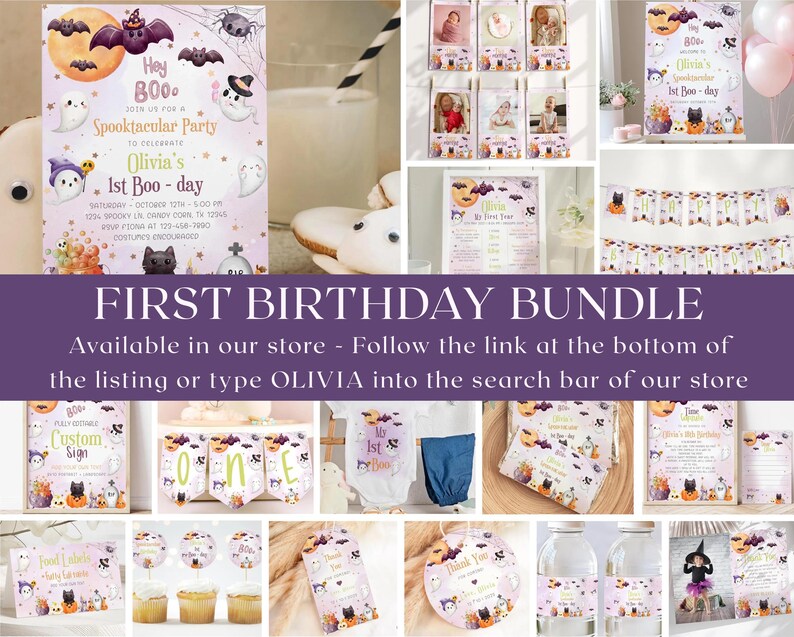 Hey Boo 1st Birthday Water Bottle Template, 1st Boo Day Birthday Water ...