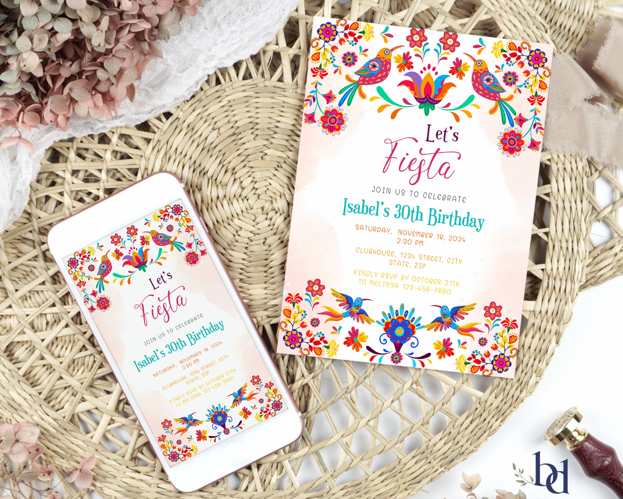 Mexican Otomi 30th Birthday Invitation Template, Personalized Birthday ...