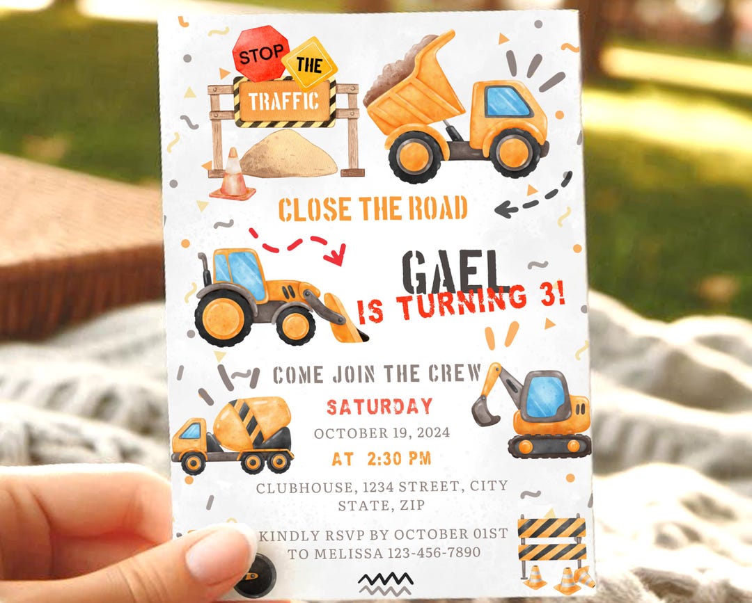 Construction Birthday Invitation Template, Editable and Printable Dump ...