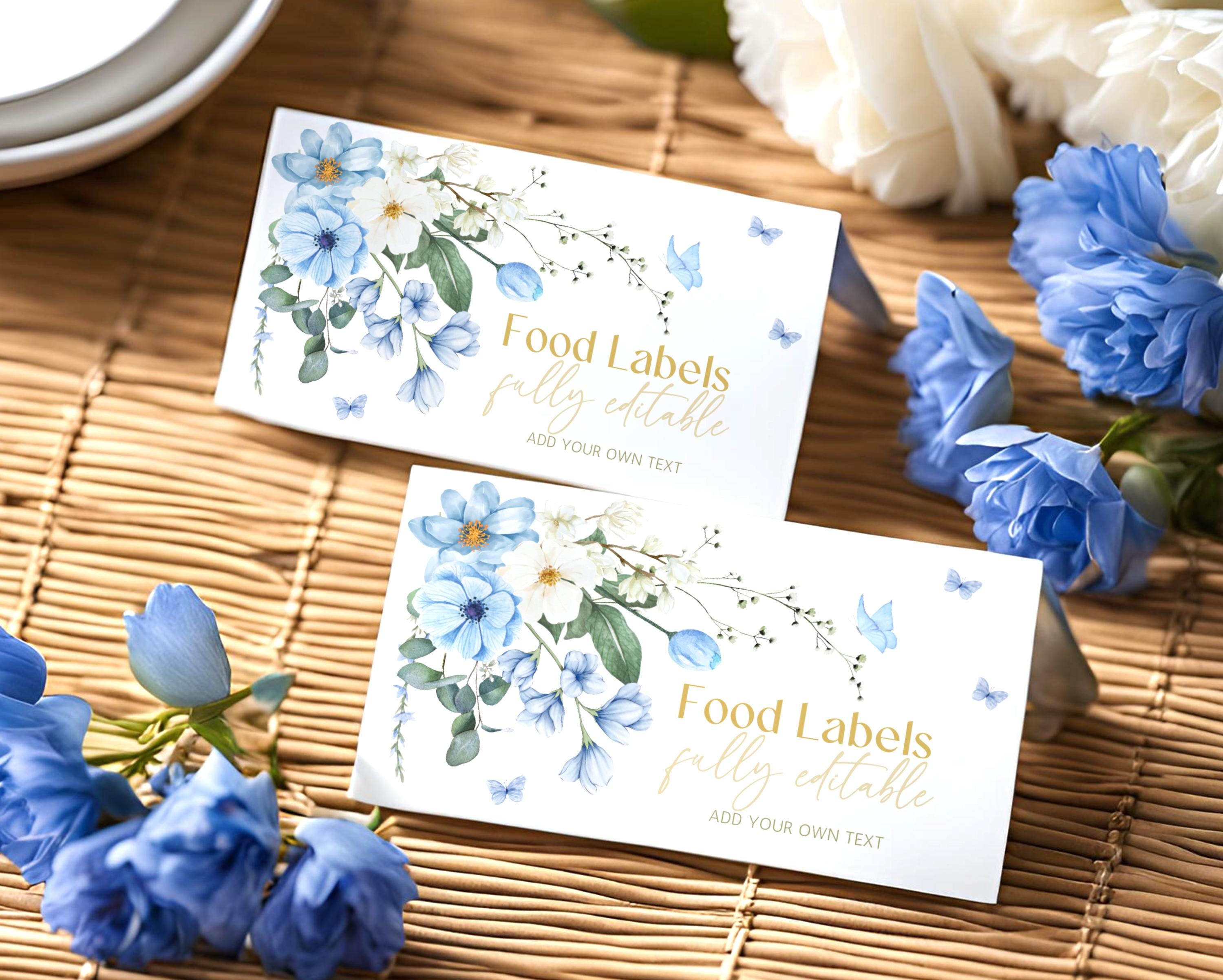 Blue Baby in Bloom Food Labels Template, Editable & Printable Blue ...