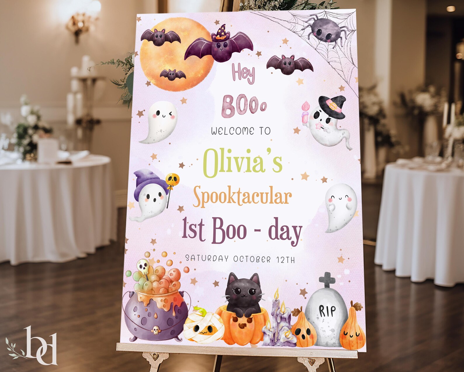 Halloween First Birthday Girl Welcome Sign Template, Hey Boo 1st ...