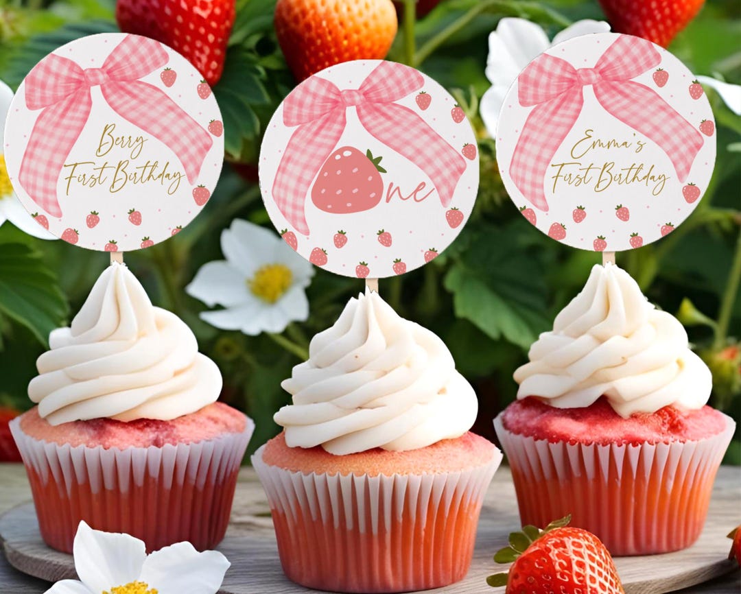 Strawberry Cupcake Toppers Template, Berry 1st Birthday Cupcake Toppers ...