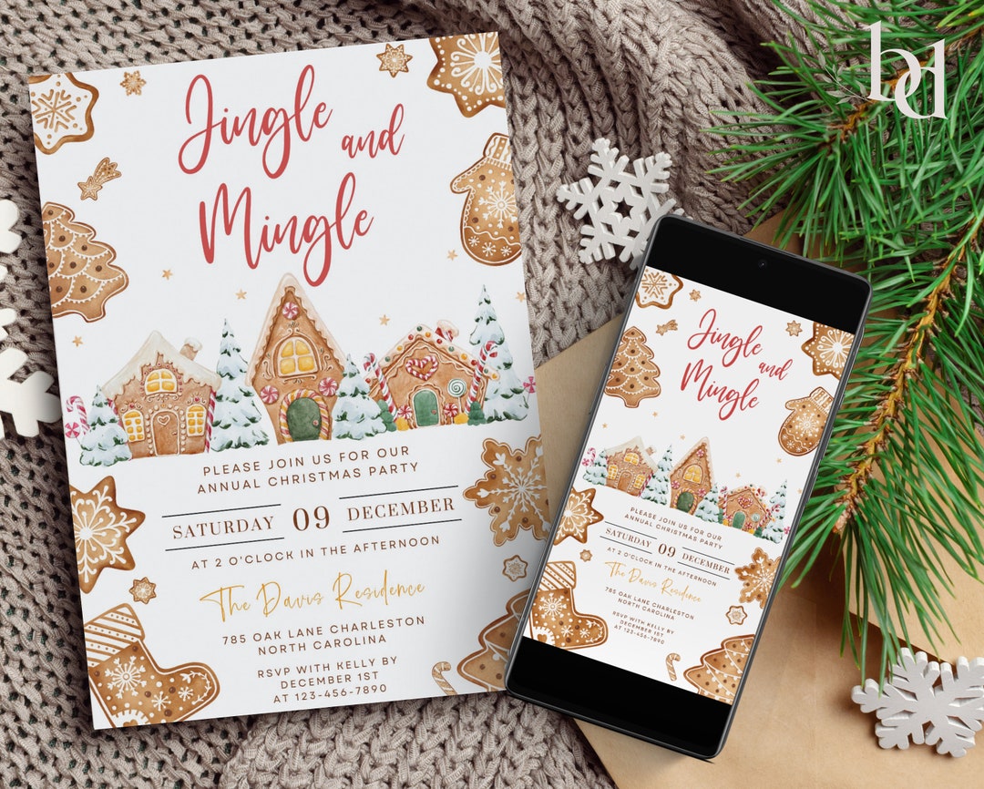 Jingle and Mingle Invitation Template, Editable Christmas Party ...