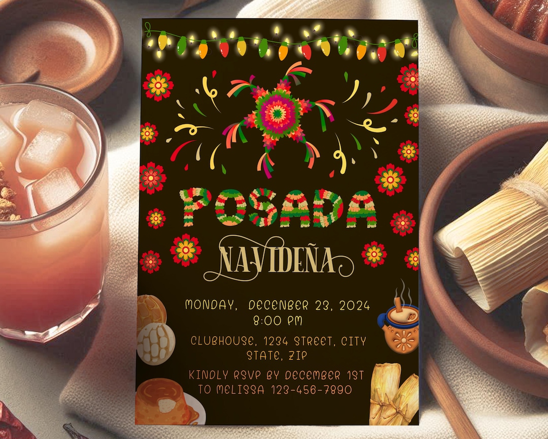 Plantilla de invitación para posada navideña, invitación editable e imprimible para reunión ...