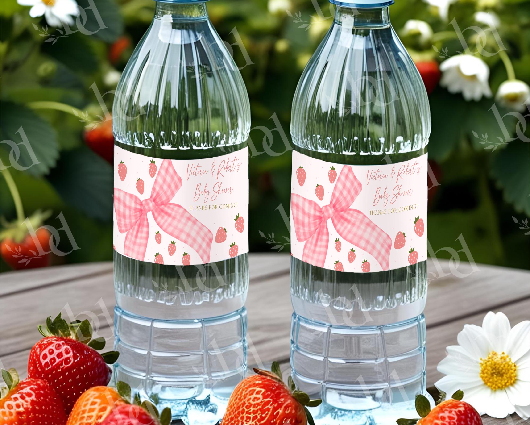 Berry Sweet Water Bottle Labels Template, Pink Bow Baby Shower Label ...