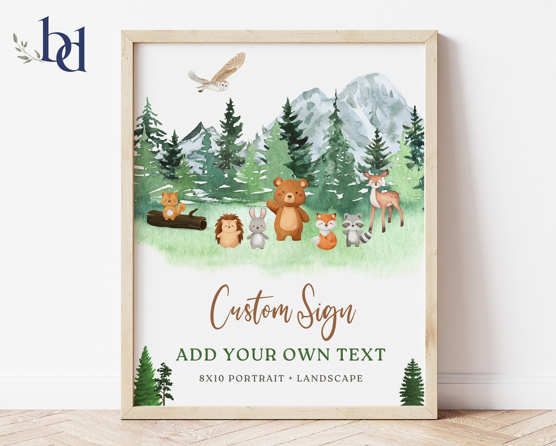 Editable Woodland Custom Sign Printable Woodland Animals Baby - Etsy
