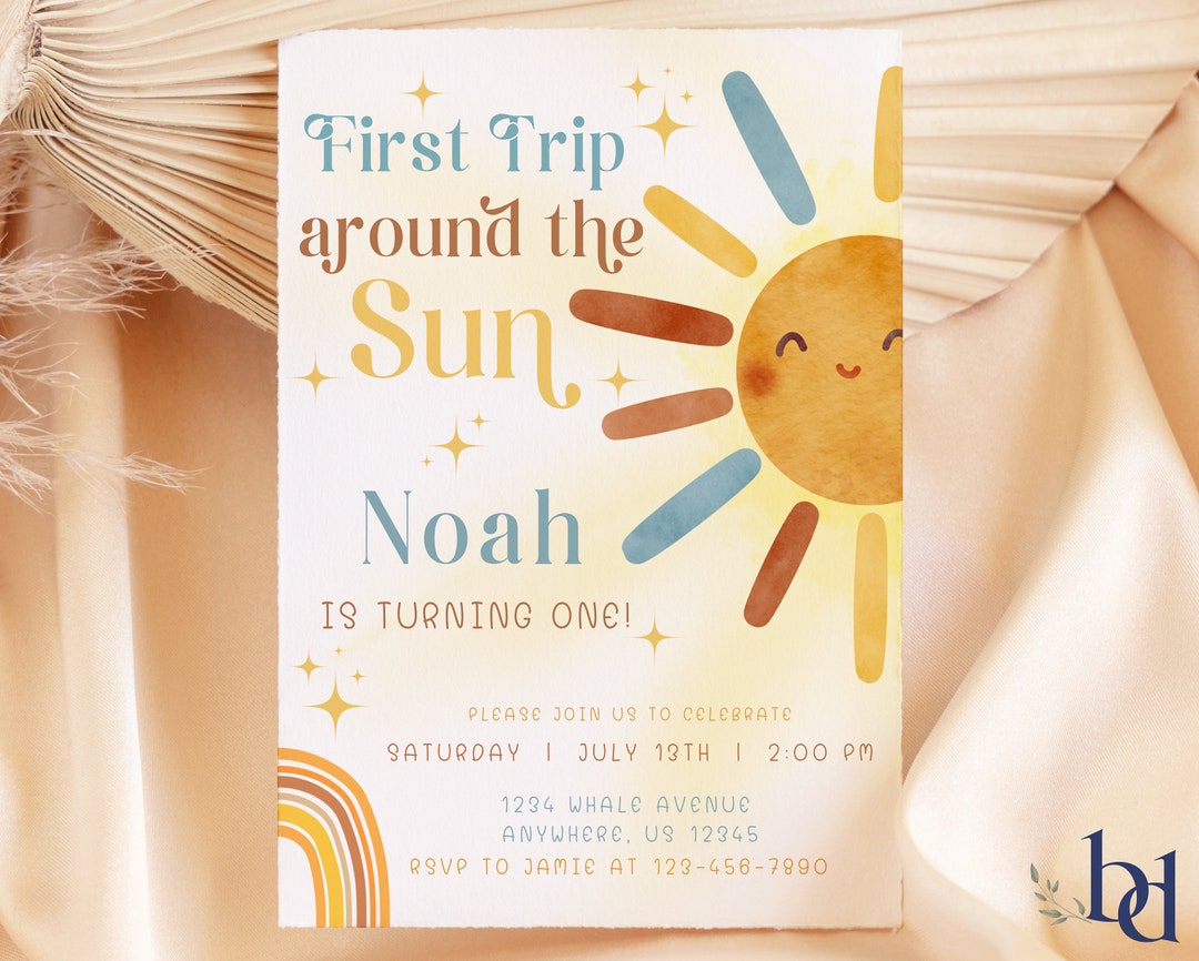 First Trip Around the Sun Invitation Template, First Birthday Boy ...