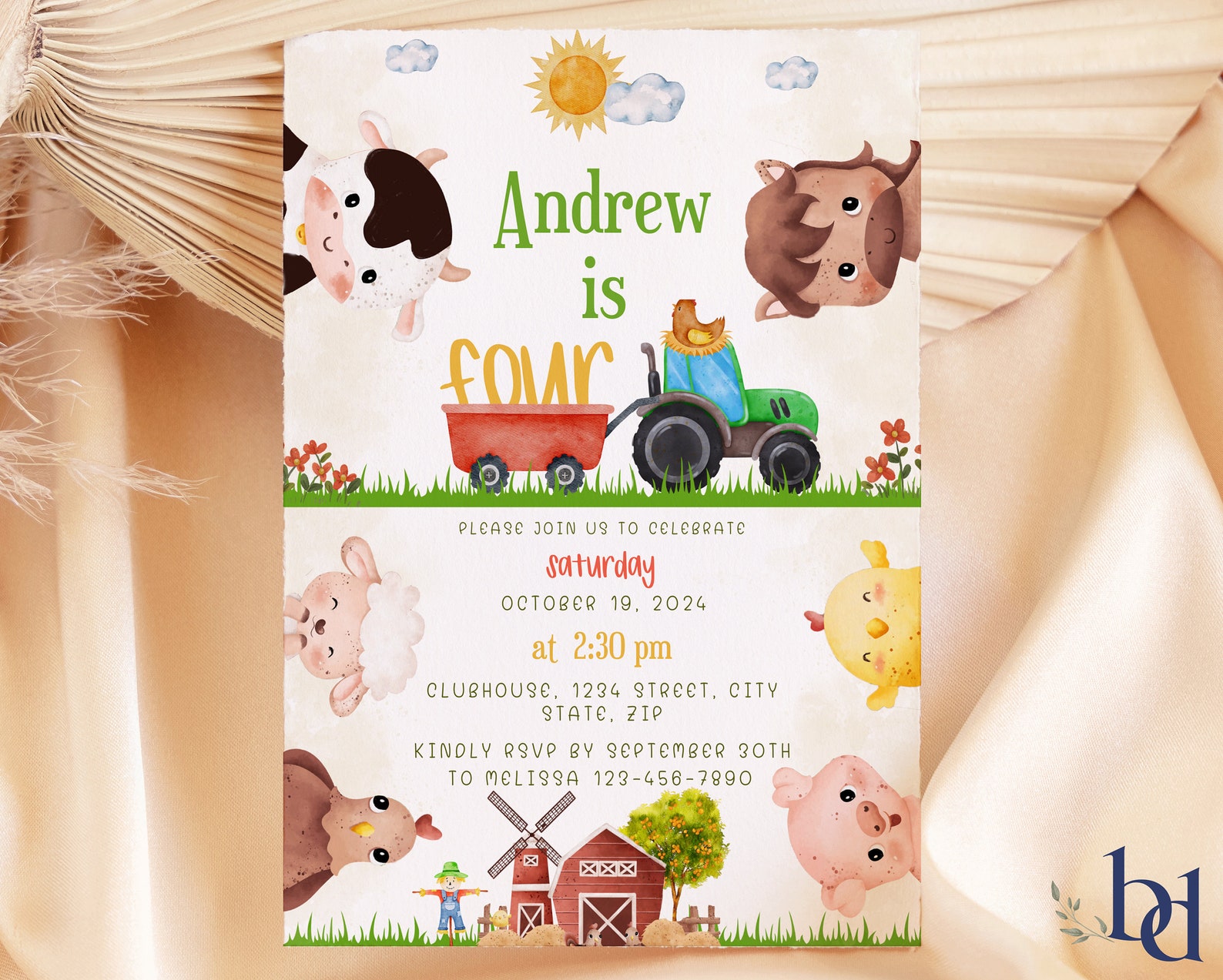 Farm Animals Birthday Invitation Template, Editable Farm Party Invite ...