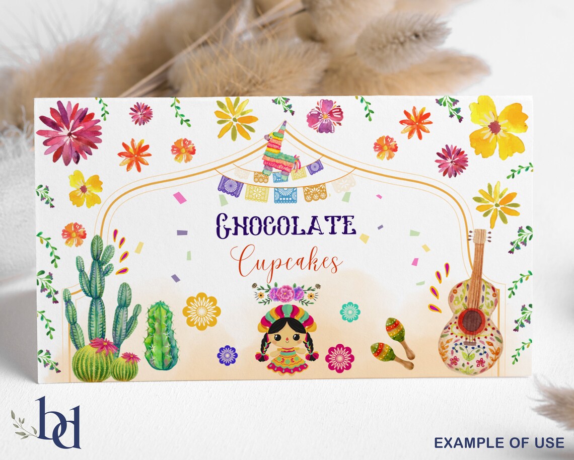 Mexican Food Labels Template, Mexican First Birthday Place Card, 1st ...